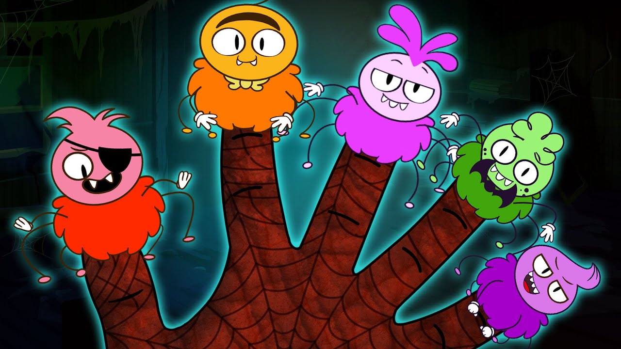 Five Funny Spiders Finger Family | Nursery Rhymes And Halloween Songs ...
