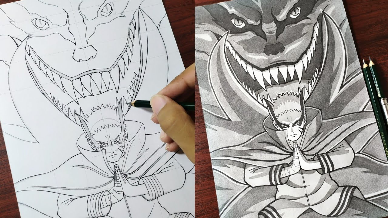 How to Draw "Naruto & Kurama (Baryon Mode) " | Anime Drawing - Step by ...