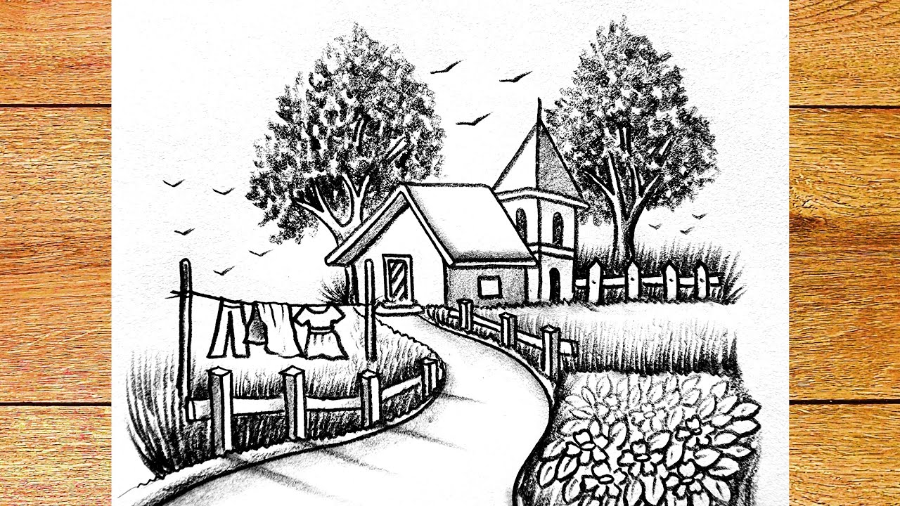How to drawing afternoon environments scenery - YouTube