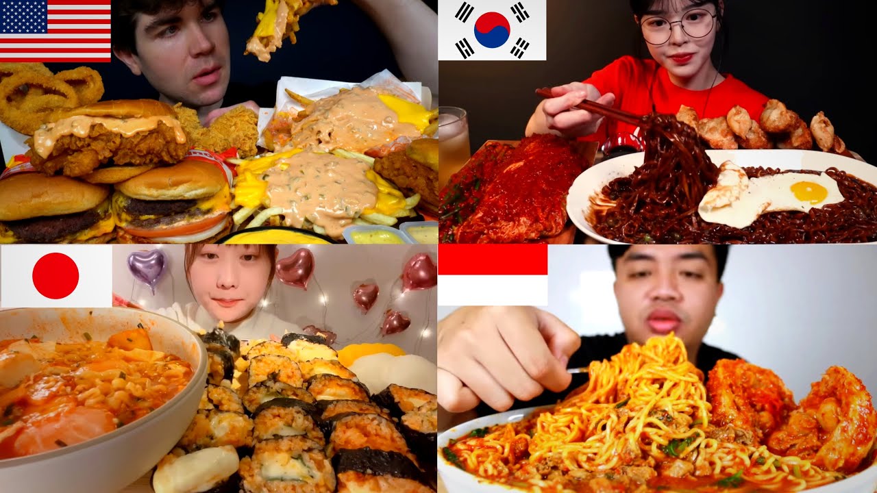 mukbangers dueling [America vs South Korea vs Indonesia vs Japan] The ...
