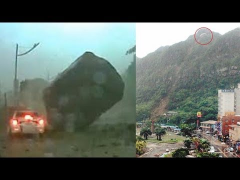 Taiwan rockslide: 2,000-ton boulder teetering, close to falling - YouTube