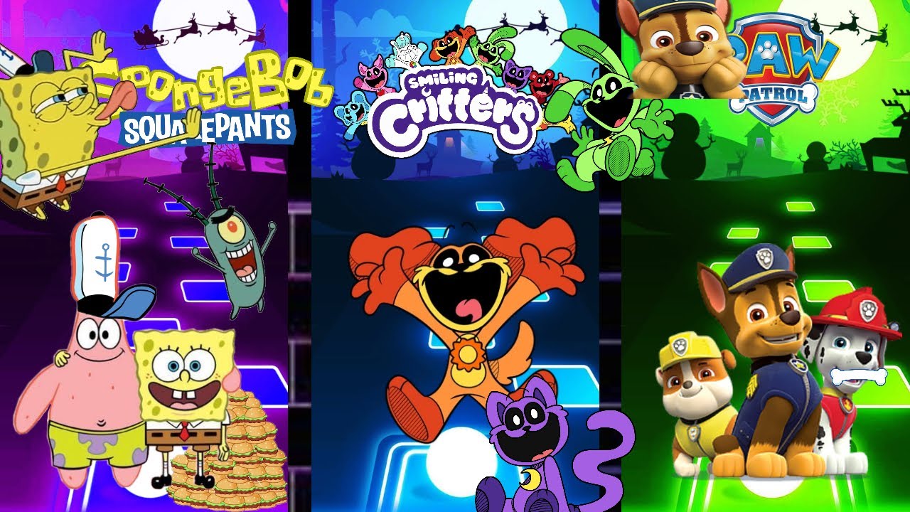 Sponge Bob🆚Smiling-Critters🆚Paw Patrol Who will Win? Tiles Hop EDM Rush ...