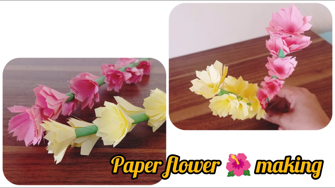 Paper flower 🌺making tutorial| how to make paper stick flower| DIY ...