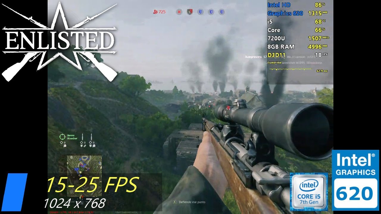 Enlisted | Intel HD Graphics 620 | i5-7200U | 8GB Ram | Gameplay - YouTube