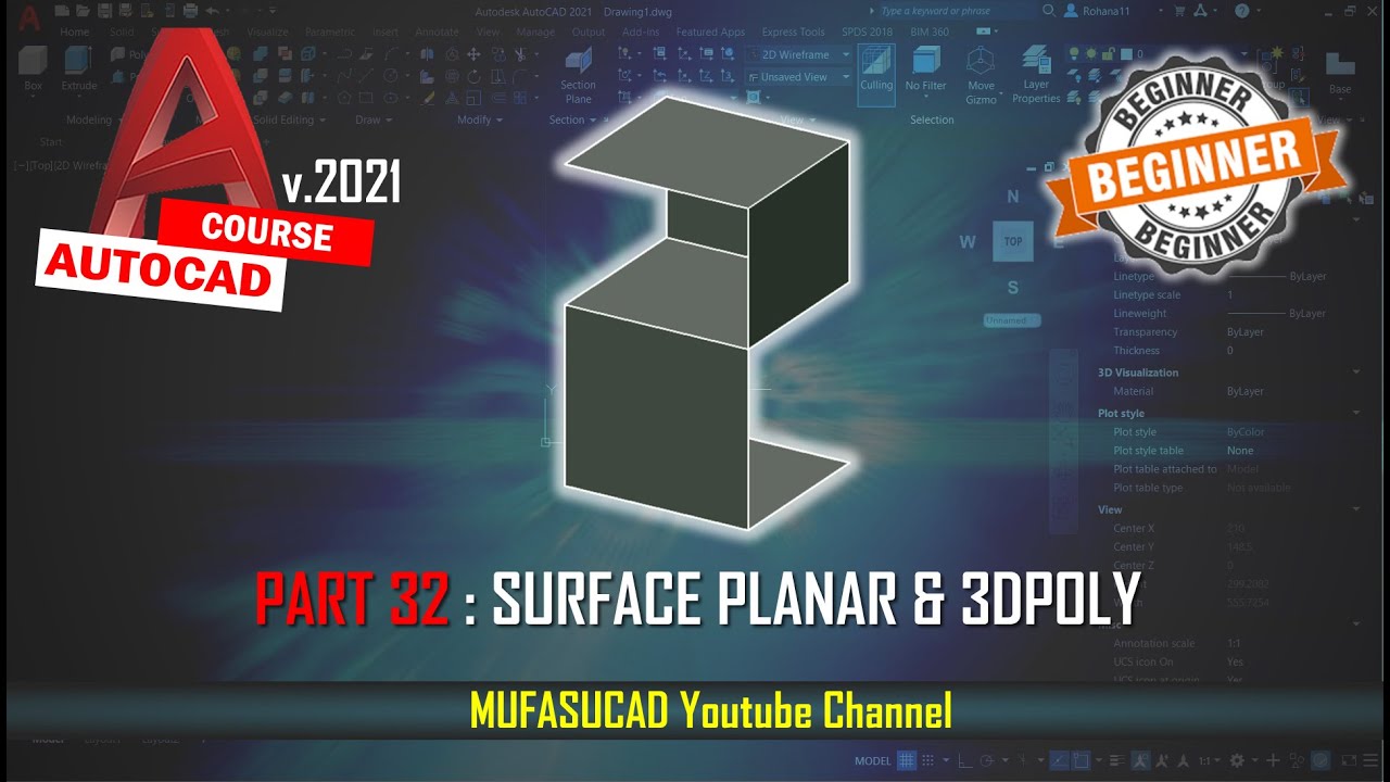 [PART 32] AutoCAD 2021 Surface Planar And 3D Poly Essential Training ...