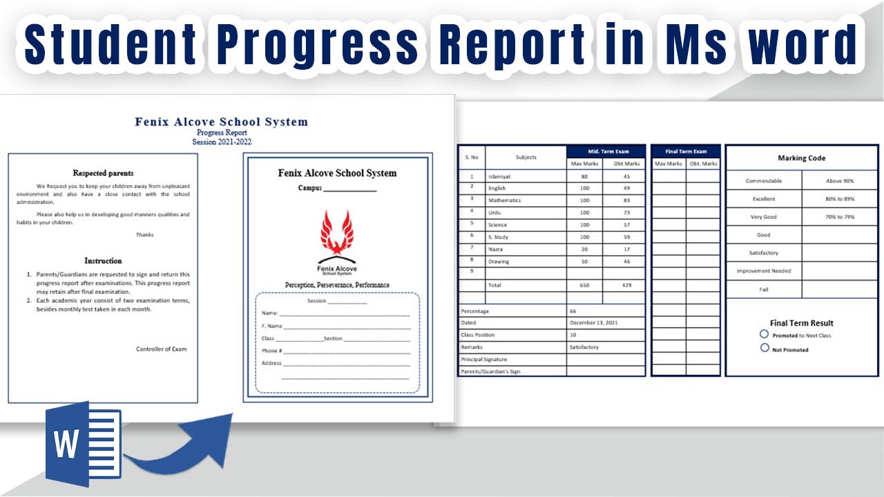 How to create Student Progress Report in Ms word || student Result ...