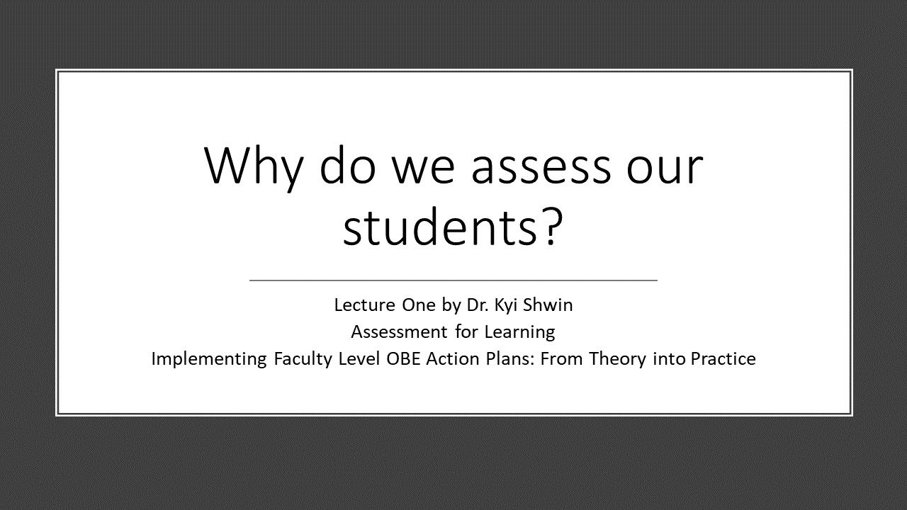 Lecture One: Why do we assess? - YouTube