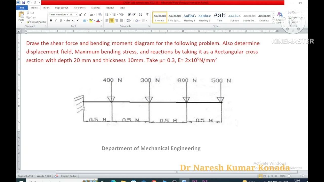 SFD,BMD for over hanging beam subjected to point loads using Ansys Mechanical APDL softwar - YouTube