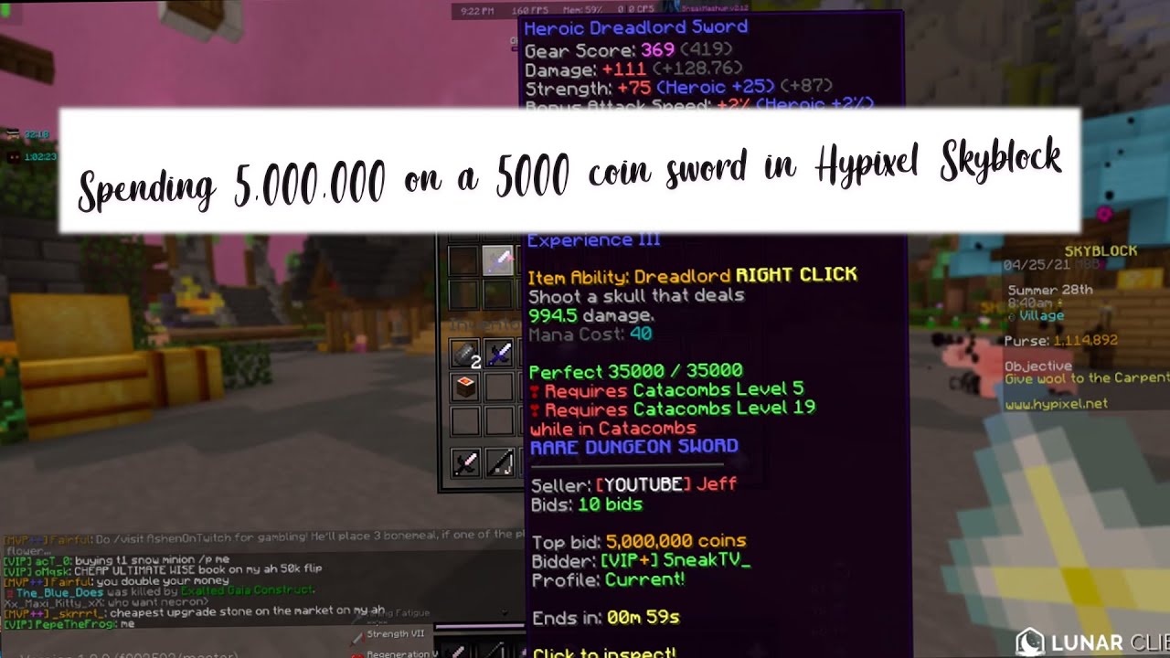 Buying a youtube ranks 5k dreadlord sword for 5mil | Hypixel Skyblock ...