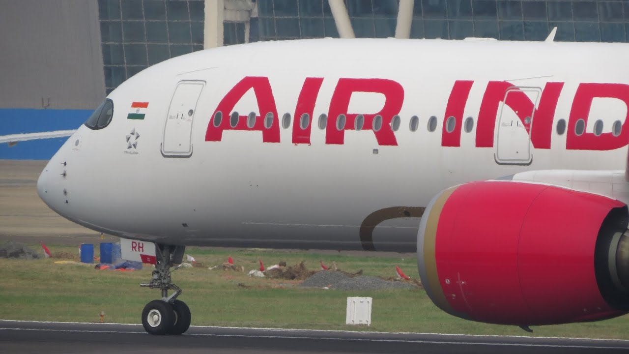 AirIndia airbus A350-900 Chennai to Mumbai takeoff runway 07 close-up ...