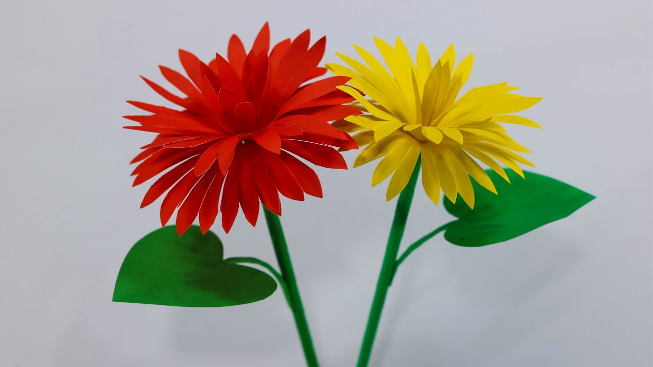 Stick Flower - How to Make Stick Flower - Making Paper Flowers Step by ...