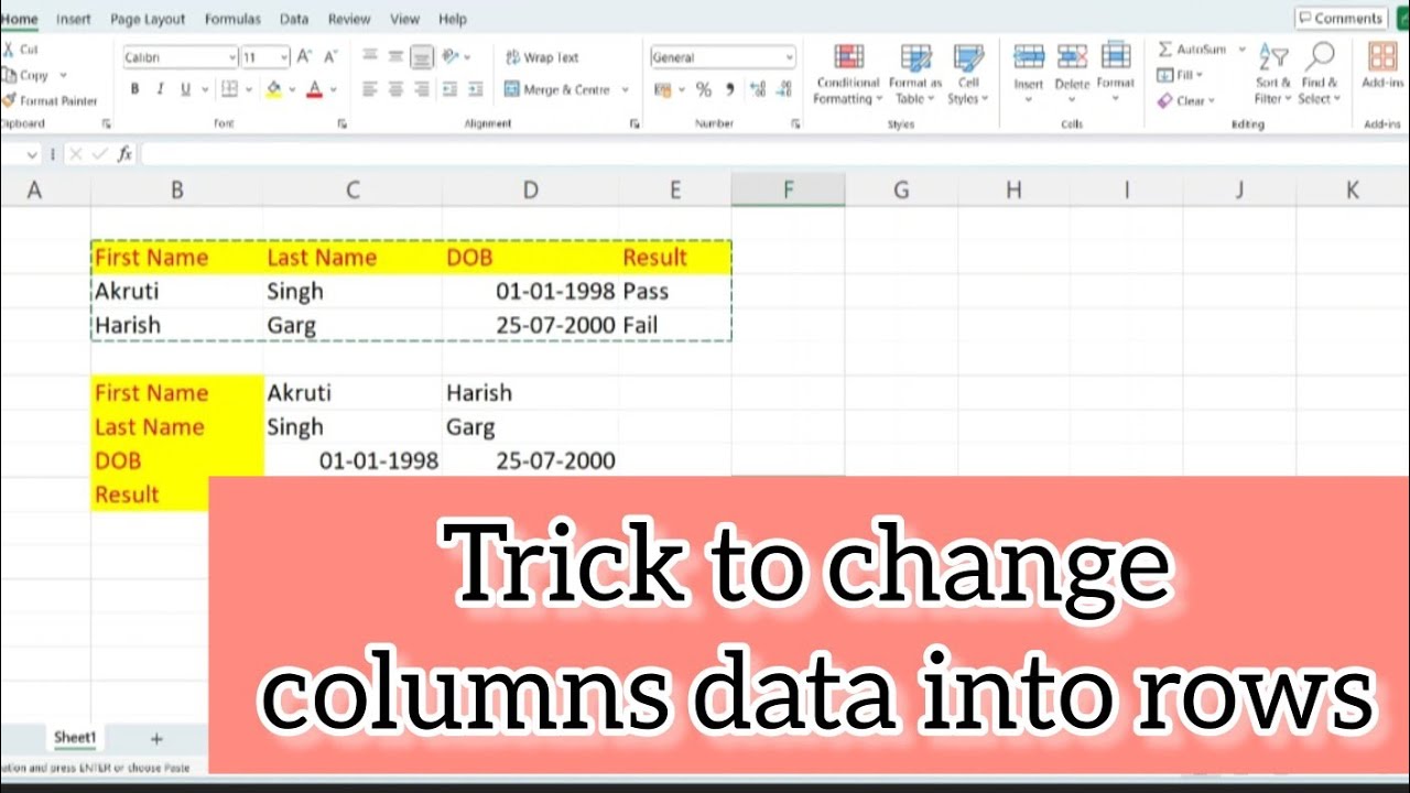 How To Change Column Data Into Rows In Excel How To Transpose Data In How To Change Column Data Into Rows In Excel How To Transpose Data In