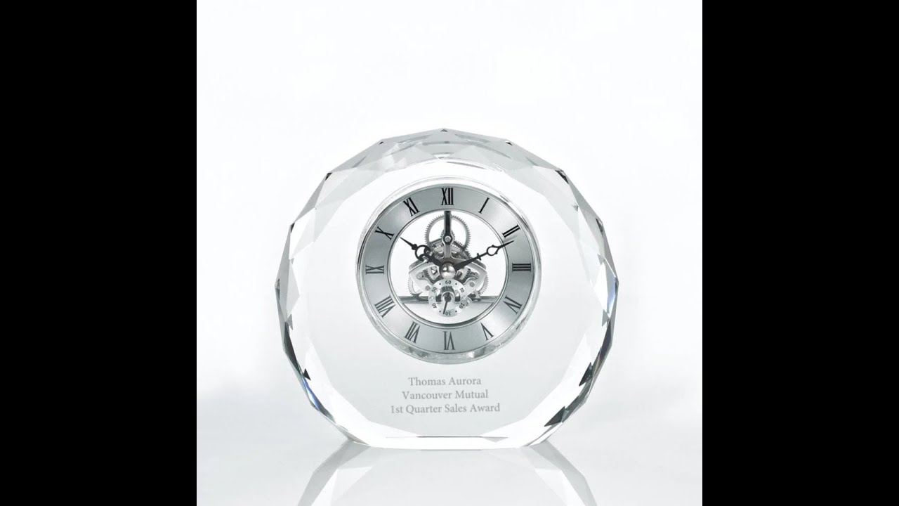 Executive Crystal Skeleton Silver Clock - Beveled Circle - YouTube