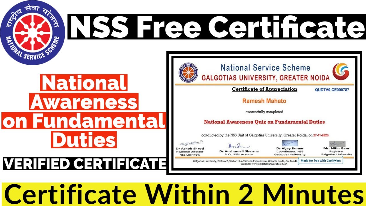 NSS Free Certificate | Free Certificate | National Awareness On ...