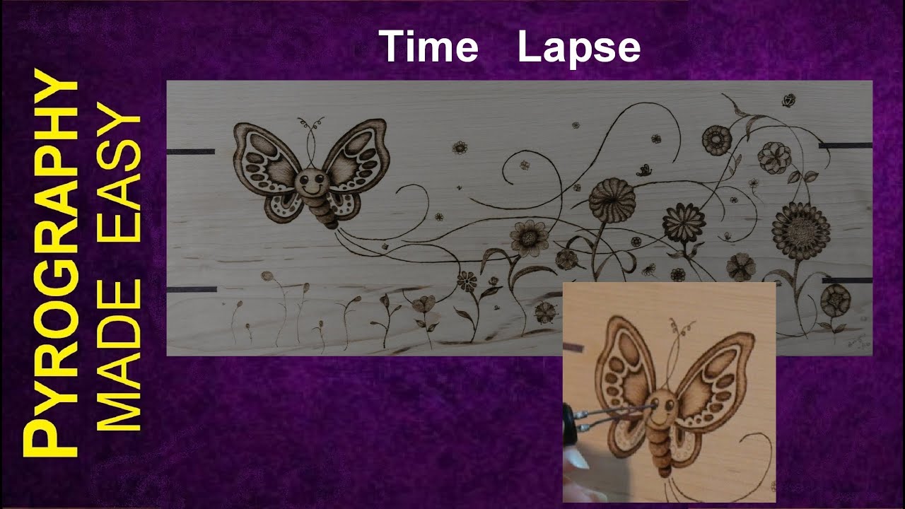 Pyrography Art - Whimsical Butterfly wood burning time lapse - YouTube