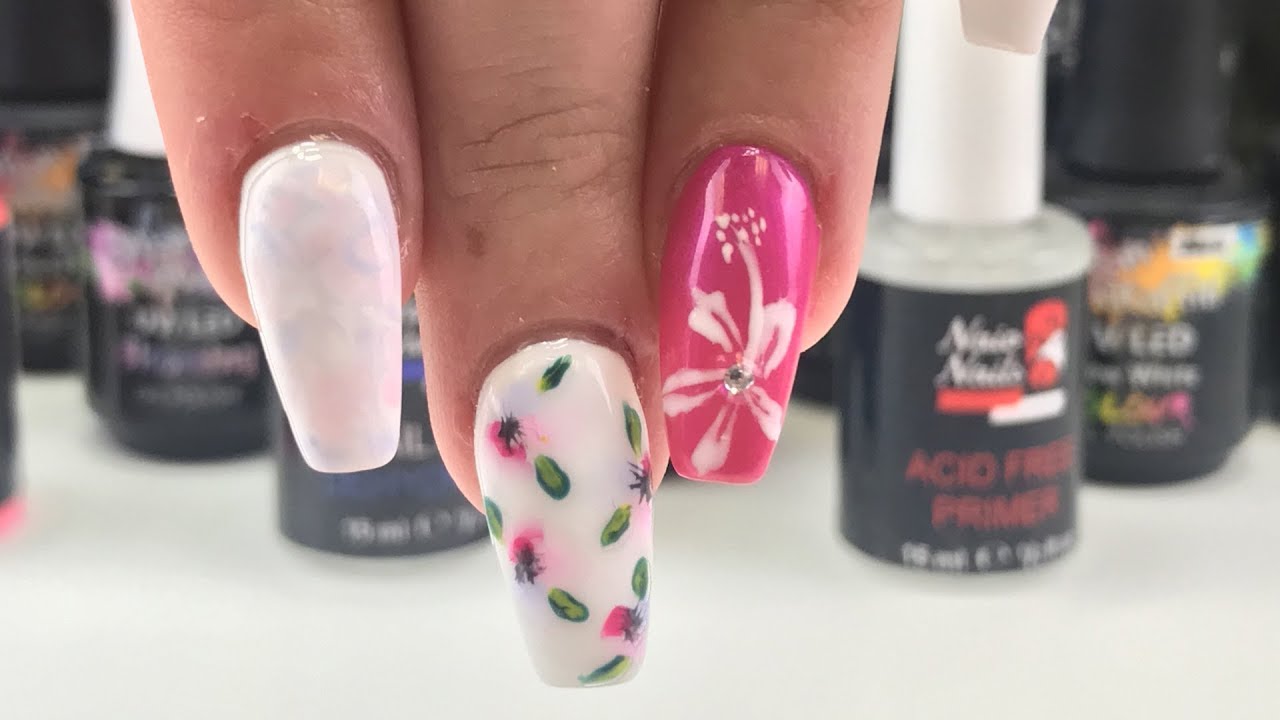 Nail Art Full Set Décoration Fleurs Naio Nails Tutorial - YouTube