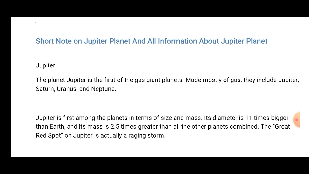 Short Note on Jupiter Planet| Information About Jupiter Planet - YouTube
