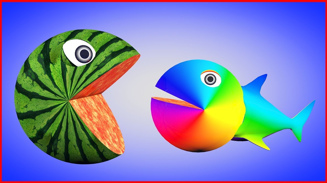 Learn Colors with Pacman watermelon meets a whale-PACMAN roll on shark ...