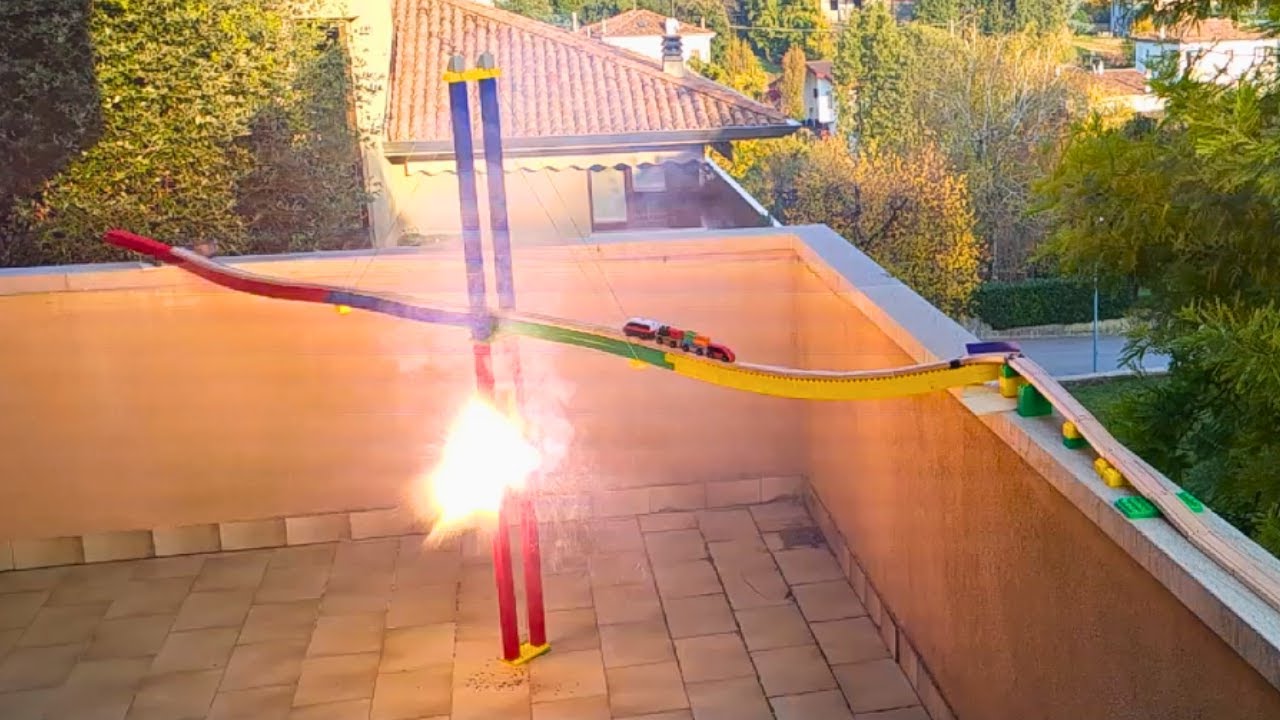 Explosion Lego bridge cable-stayed crash - YouTube