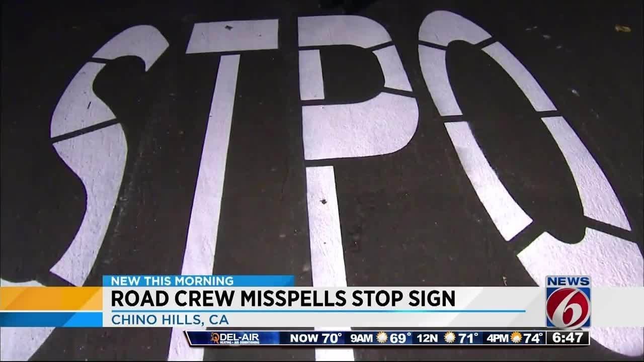 'Stop' spelled incorrectly on roadway - YouTube