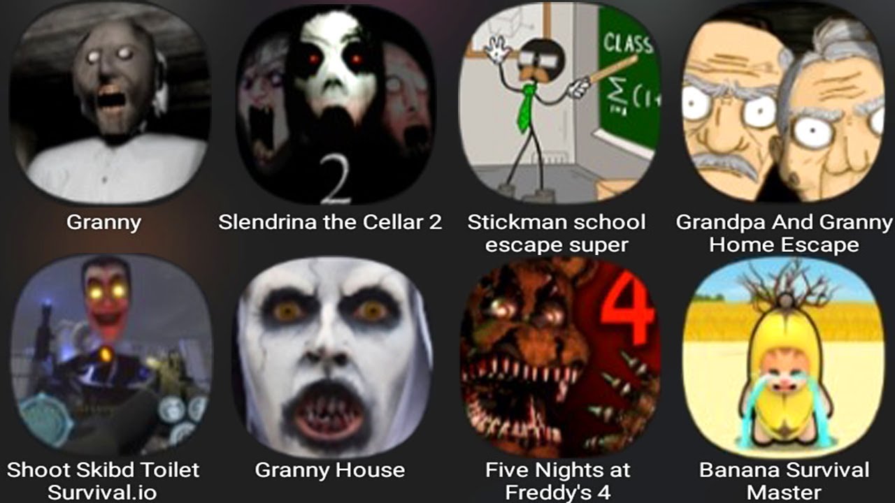 Granny, Slendrina The Cellar 2, Stickman School Escape Super, Grandpa ...