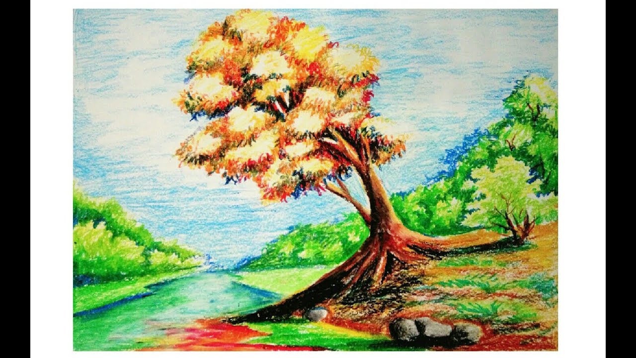 How to draw a beaytiful forest landscape with autumn tree step by step ...