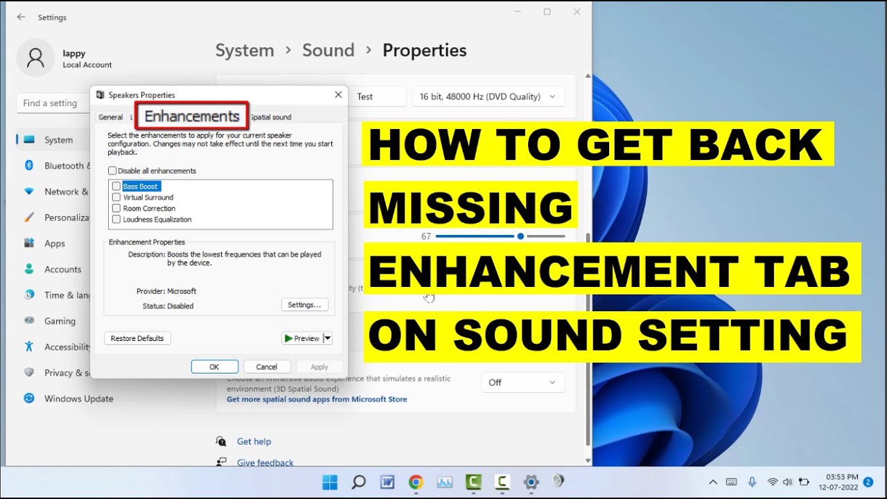 How to Fix No Enhancement Tab in Sound Settings on Windows 11 - YouTube