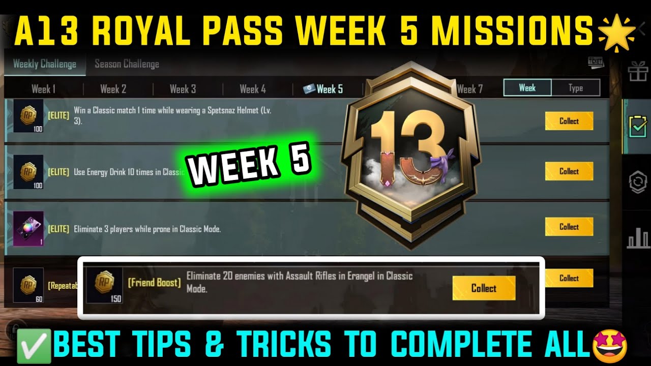 A13 WEEK 5 MISSION 🔥 PUBG WEEK 5 MISSION EXPLAINED🔥 A13 ROYAL PASS WEEK 5 MISSION🔥 C8S24 RP ...