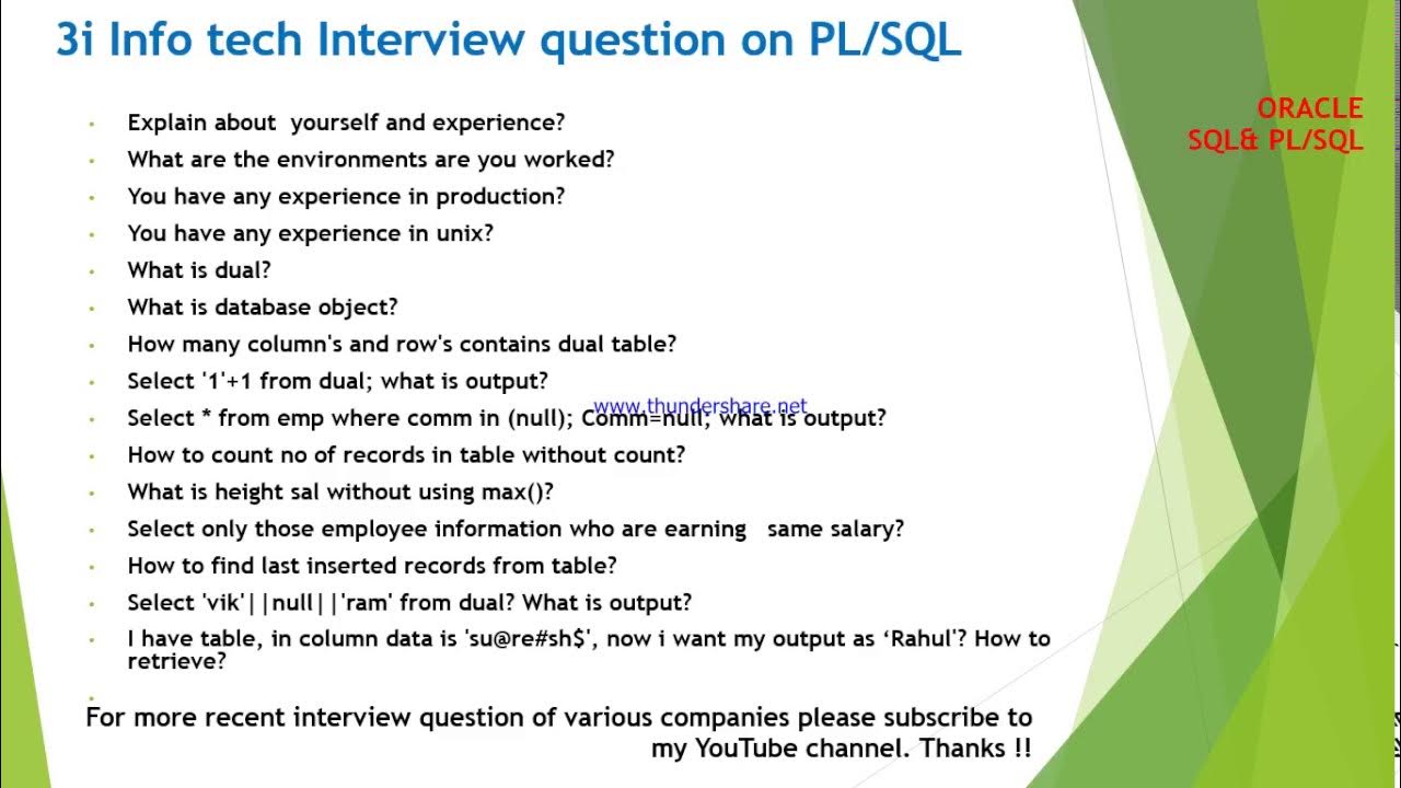3i Infotech plsql develpoer interview questions and answers - YouTube