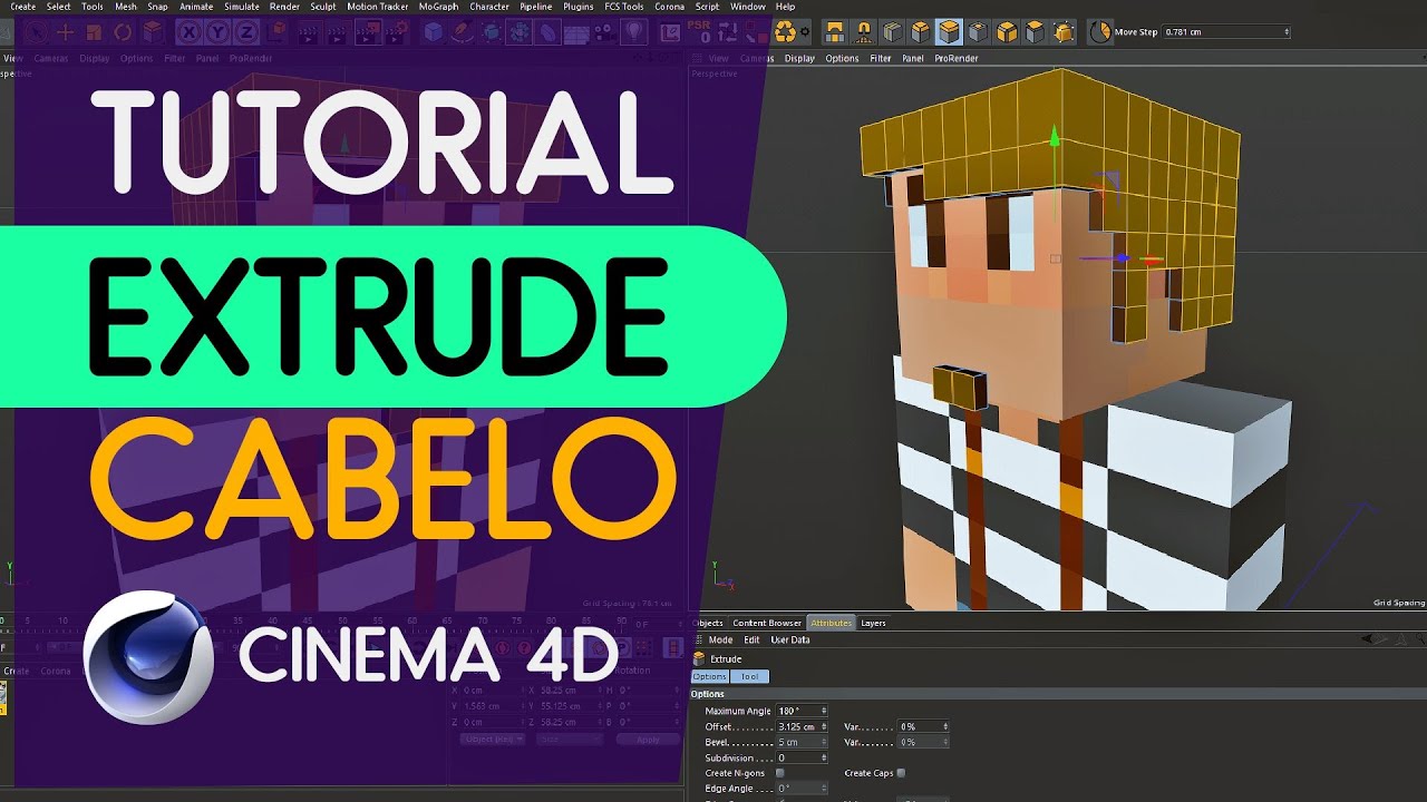 Tutorial Cinema 4D - Como fazer Extrude no cabelo da rig de Minecraft ‹ Pepeu404 › - YouTube