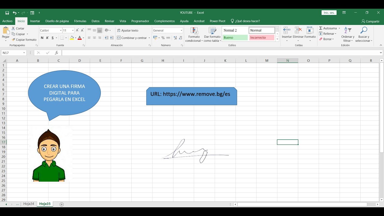 CREAR FIRMA DIGITAL Y PEGARLA EN EXCEL - YouTube