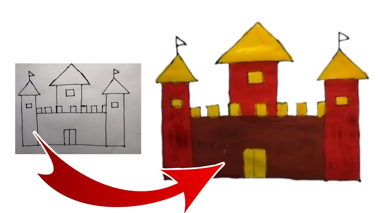 Fill The Colors in Castle | How to Draw a Castle | Easy Castle Drawing ...