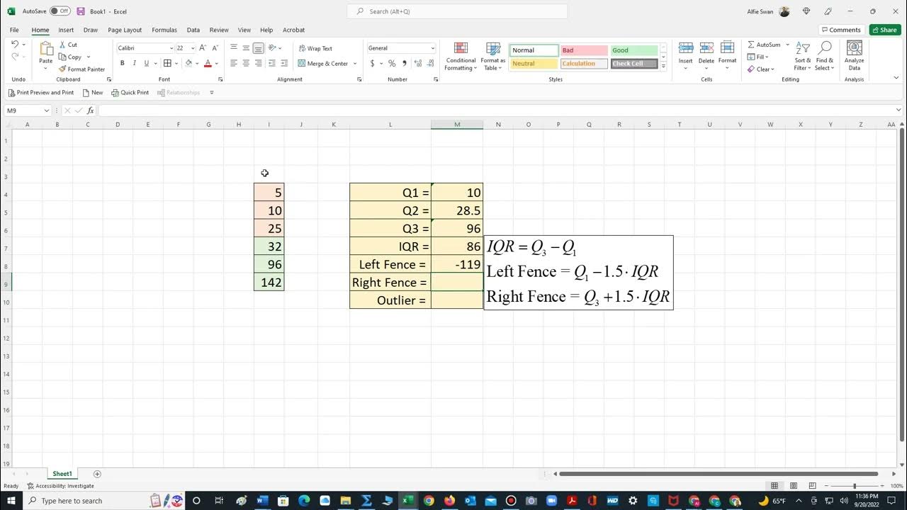 Example of how to compute quartiles using MS EXcel - YouTube
