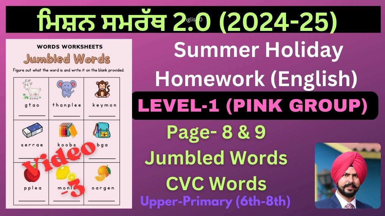 PINK GROUP HW (level-1) PAGE-8 & 9 English holidays' Homework upper ...