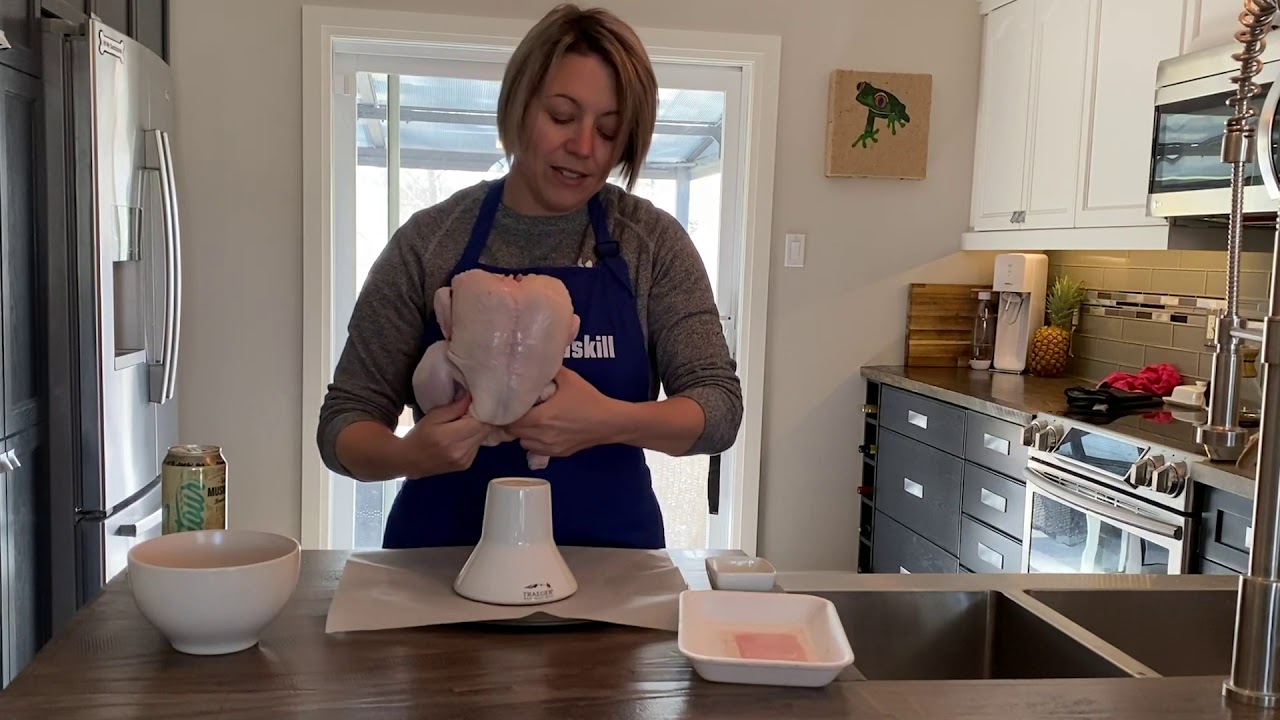 HOW TO MAKE BBQ BEER CAN CHICKEN ON TRAEGER THRONE - YouTube