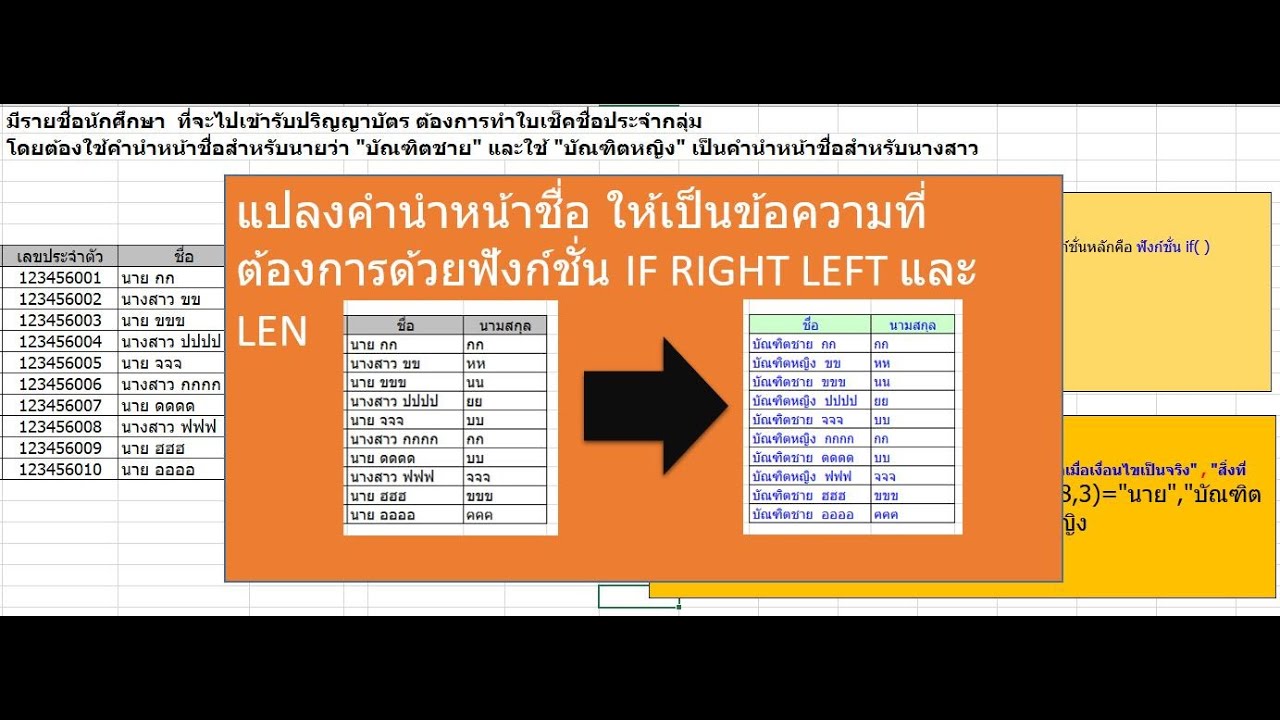 #MS Excel การตัดคำและแปลงคำด้วยคำสั่ง IF และ Right Left Len #IF #Excel ...