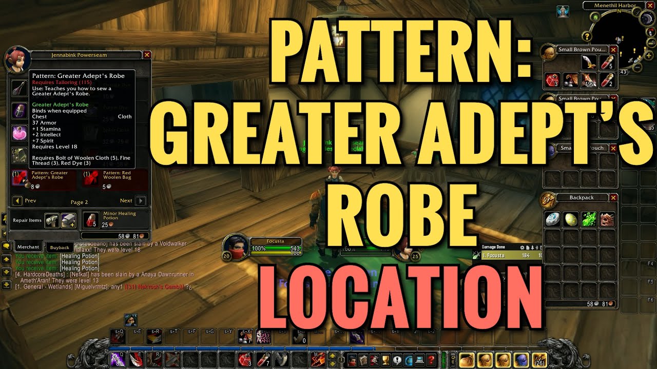 Greater Adept's Robe Pattern Vendor Location - WoW Classic Vendor ...
