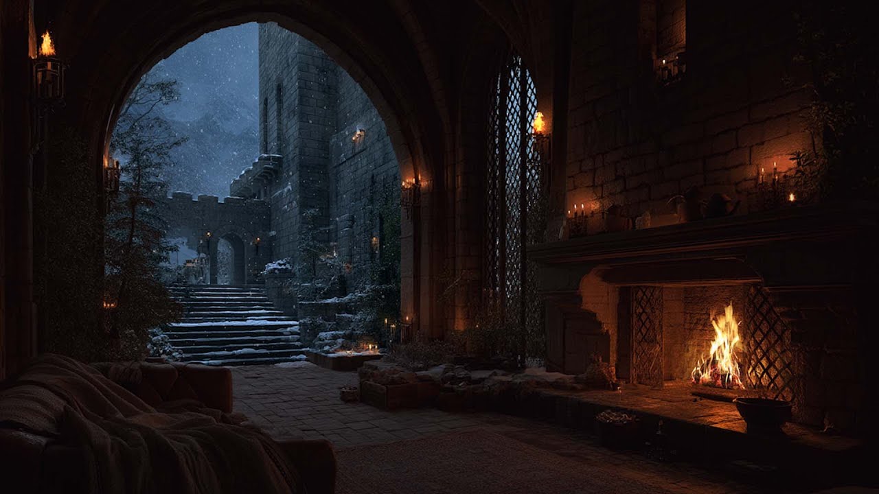 Best Cozy Winter Castle Ambience – Snowstorm, Wind & Crackling Fire for ...
