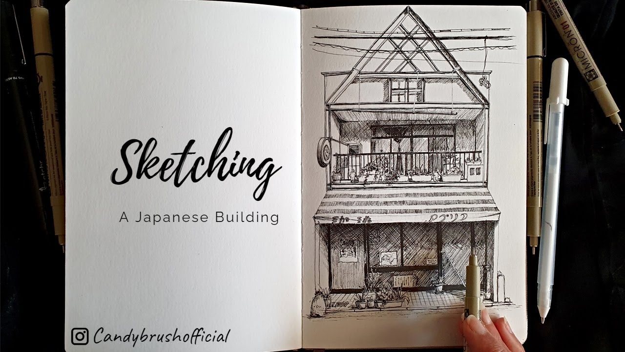 Pen & Ink Drawing #34 | Sketching A Japanese Building - YouTube