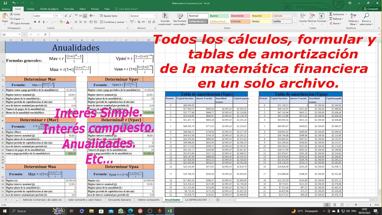 todos los cálculos relacionados con la Matemática financiera en Excel ...