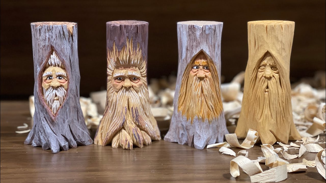 [우드카빙]나무정령 조각하기 Woodcarving-Carve a wood spirit - YouTube