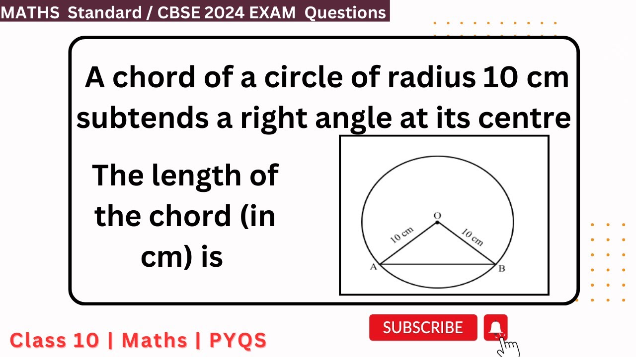 A chord of a circle of radius 10 cm subtends a right angle at its ...