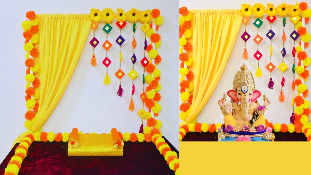 Ganpati Decoration Ideas at Home 2023 | Festival Backdrop Decoration ...
