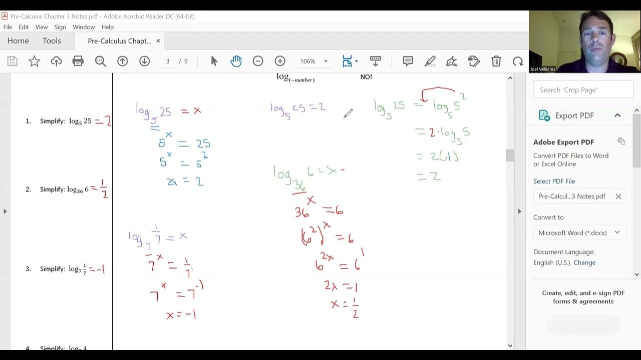 Precalculus: Simplifying Logarithms - YouTube
