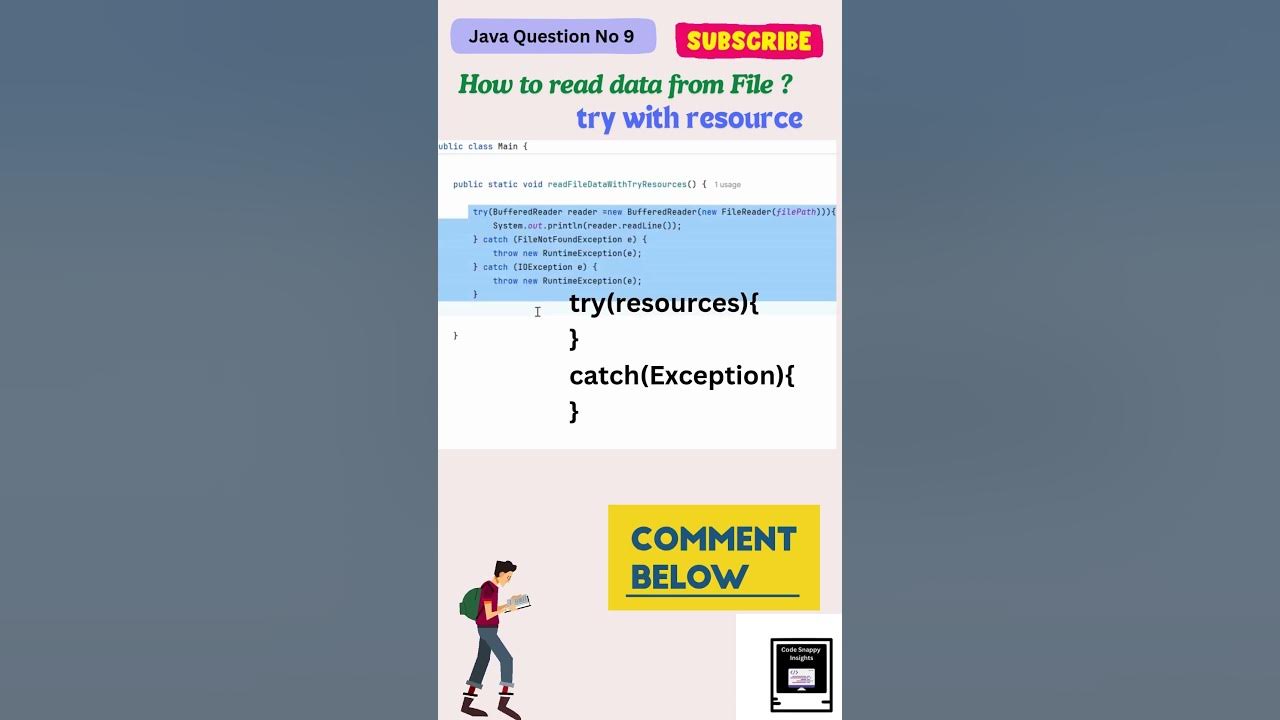Java Interview Question No 9 - How to read data from file using try with resources - YouTube