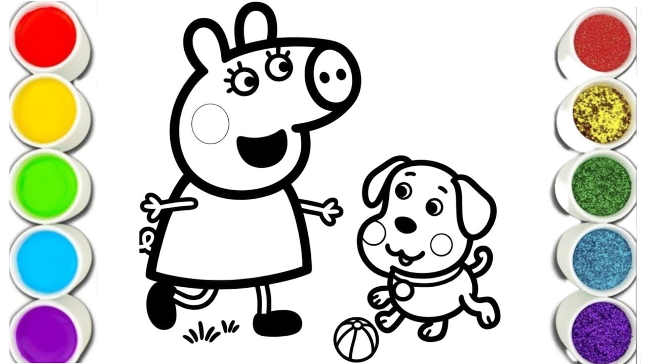 Peppa pig Playing The Cute Pappy Drawing Colouring for kids & Toddlers ...