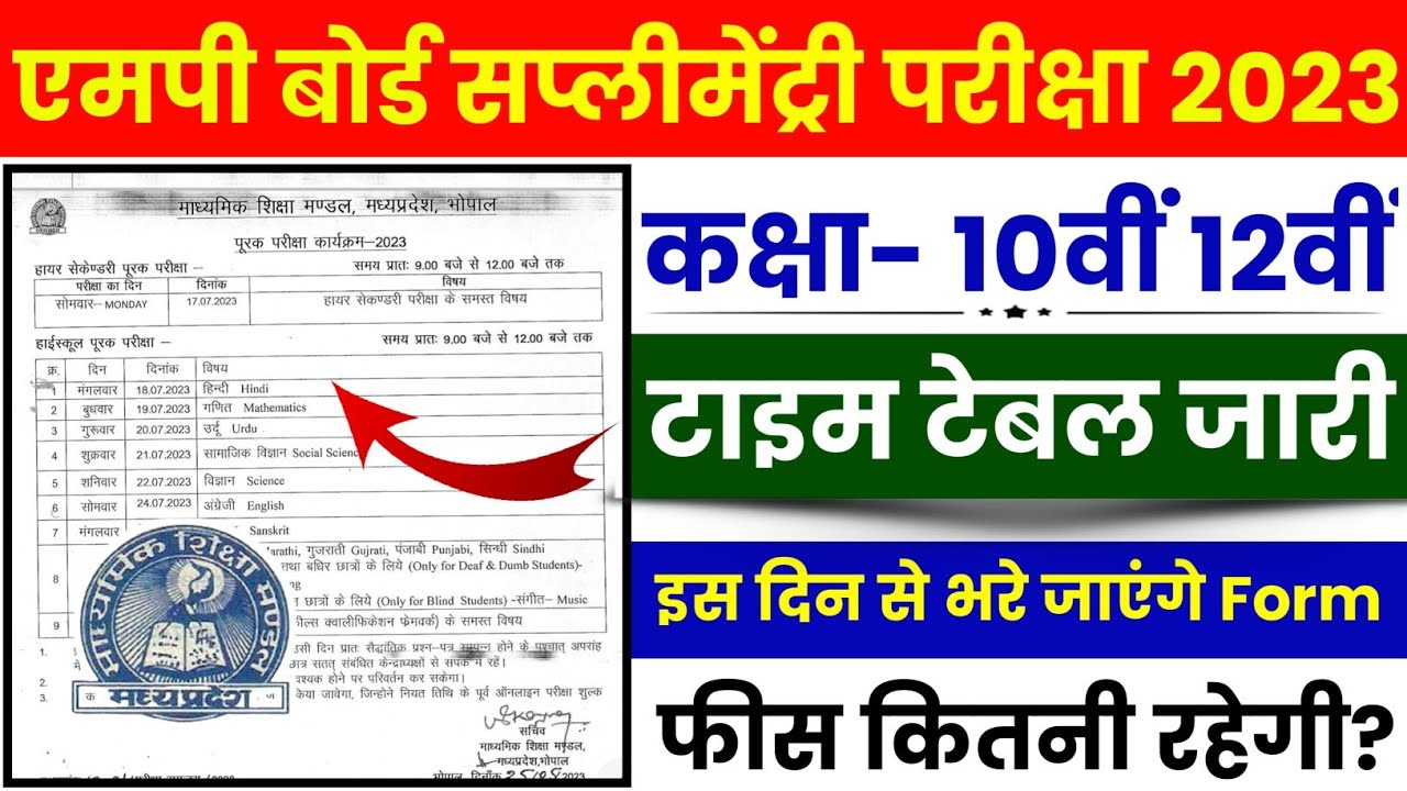 Mp Board 10th 12th supplementary exam Time Table 2023 | Mp Board ...