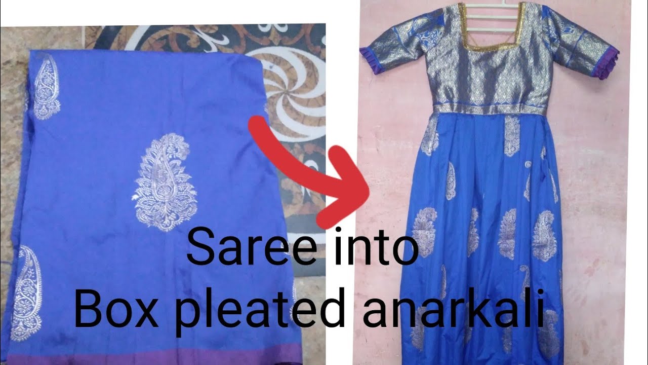 simple method to stitch anarkali from saree / Box pleated anarkali ...