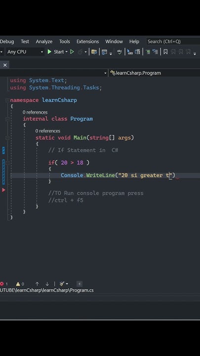 If Statement In Csharp C Csharp Programming If Statement Shorts Youtube