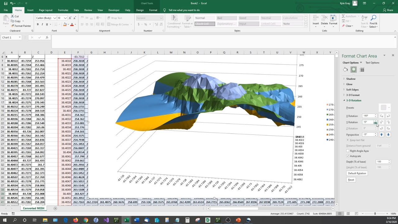 Graph X Y Z Data Inside Microsoft Excel In 3D 3D Scatter 3D Surface